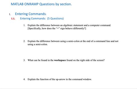 Solved Matlab Onramp Questions By Section 1 Entering