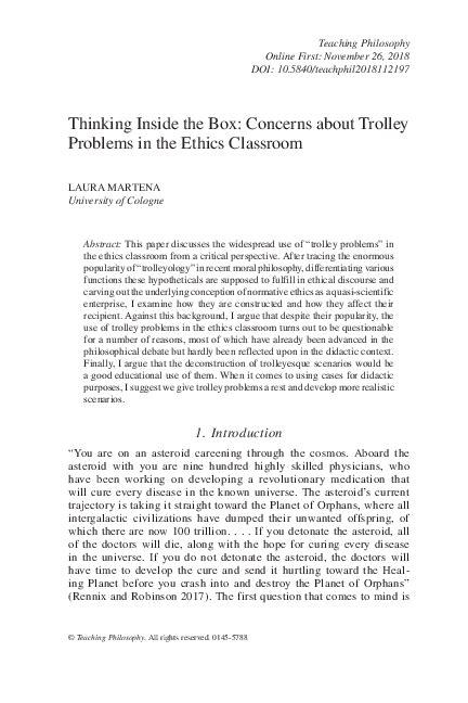 Pdf Thinking Inside The Box Concerns About Trolley Problems In The