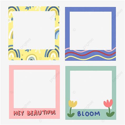 컬러 보 리 래 액자 일러스트 삽화 꽃 폴라로이드 틀 삽화 폴라로이드 Png 일러스트 및 Psd 이미지 무료 다운로드