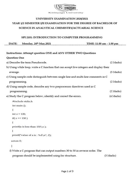Spi 2101 Introduction To Computer Programming Year I Ii Semester I