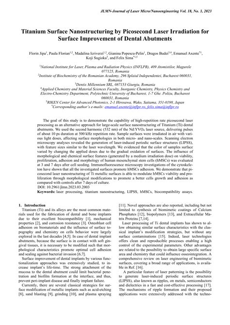 Pdf Titanium Surface Nanostructuring By Picosecond Laser Irradiation