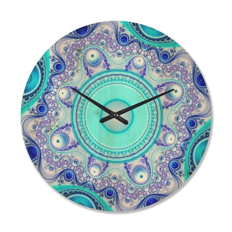 Designart Turquoise Wavy Circles And Curves Modern Wood Wall Clock