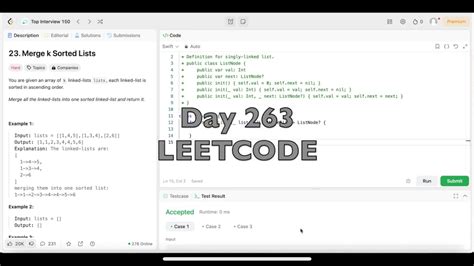 Day 263 Leetcode Problem 23 Merge K Sorted Lists Swift Youtube