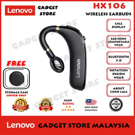 LENOVO HX106 Earphone HD Call Wireless Headset Ear Hook Bluetooth 5.0 ...