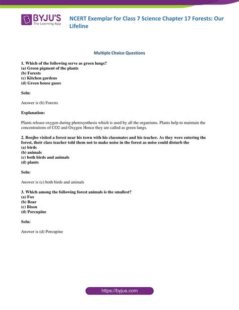 NCERT Exemplar Solutions For Class Science Chapter Forests Our Lifeline
