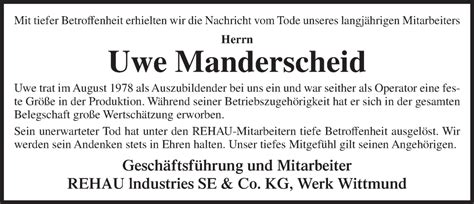 Traueranzeigen Von Uwe Manderscheid Nordwest Trauerde