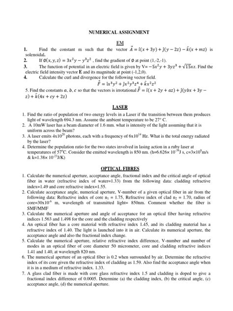 Physics Numerical Assignment Pdf Electron Optical Fiber