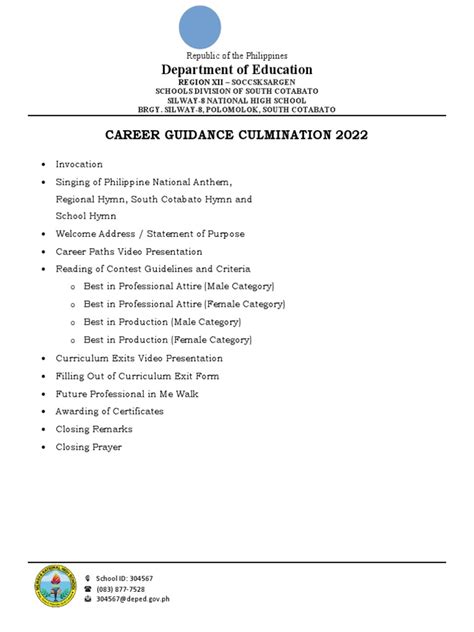 Career Guidance Culmination 2022 Program Pdf