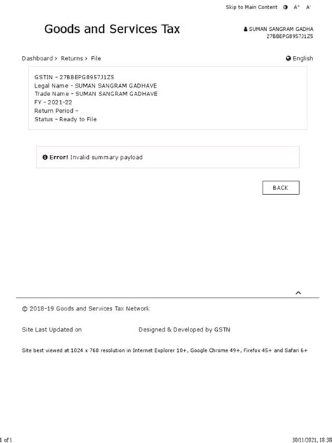 Goods And Services Tax Error Invalid Summary Payload Pdf
