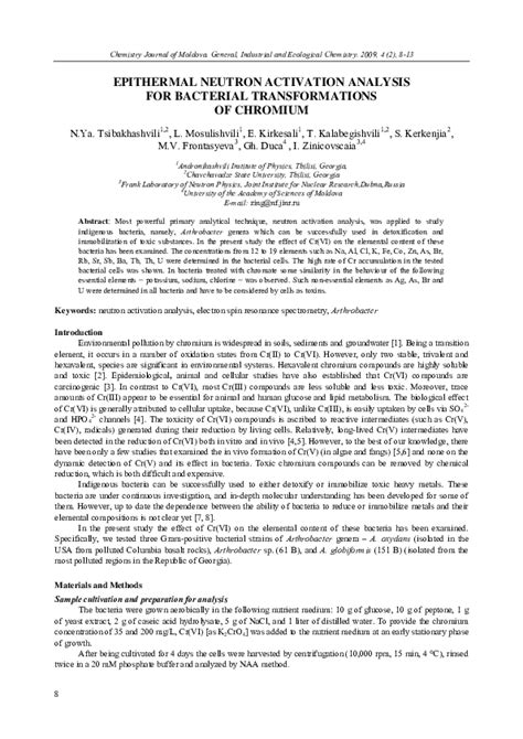 Pdf Epithermal Neutron Activation Analysis For Bacterial Transformations Of Chromium