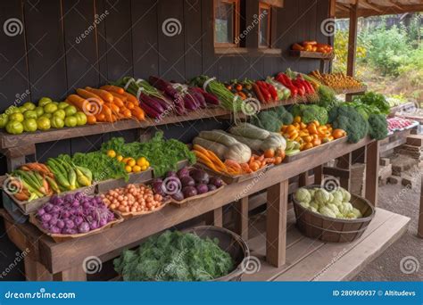 Vegetable Stand With Fresh And Colorful Vegetables Ready To Be Picked