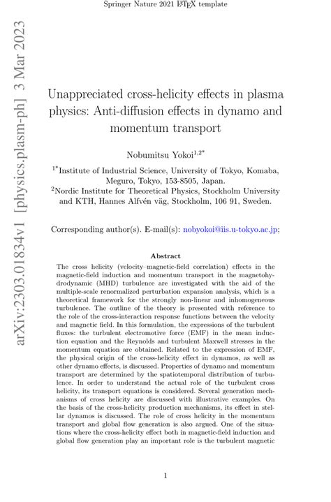 Pdf Unappreciated Cross Helicity Effects In Plasma Physics Anti Diffusion Effects In Dynamo