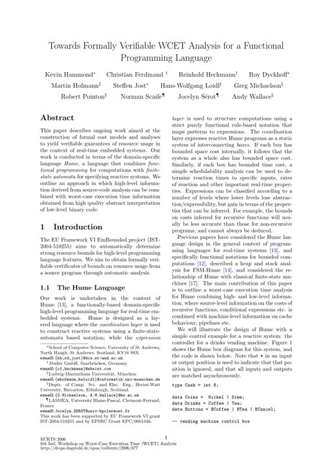 pdf towards formally verifiable wcet analysis for a functional