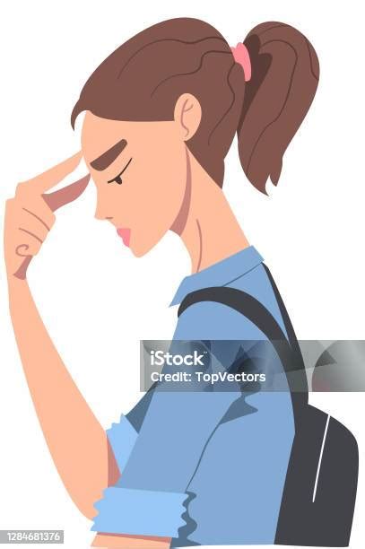 부끄러운 젊은 여자 후회하는 사람 미안하고 사과 사이드 뷰 만화 스타일 벡터 일러스트 벡터에 대한 스톡 벡터 아트 및 기타 이미지 벡터 사과 사람들 Istock