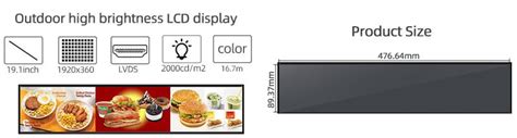 Inch TFT LCD Display X LVDS Interface IPS High Brightness Stretched Bar Display