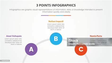 3 포인트 또는 단계 3 포인트 목록이있는 슬라이드 프리젠 테이션을위한 올바른 방향 원 모양의 인포 그래픽 개념 벡터에 대한 스톡 벡터 아트 및 기타 이미지 Istock