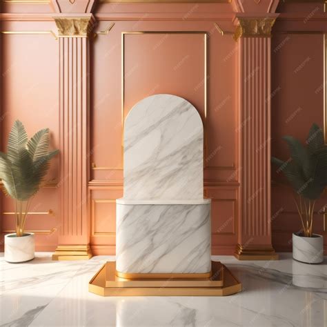 Premium Ai Image A Room With A Marble Throne And A Wall With Gold
