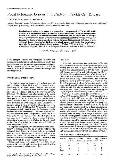 Pdf Focal Echogenic Lesions In The Spleen In Sickle Cell Disease Graham Serjeant