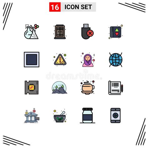 Mobile Interface Flat Color Filled Line Set Of 16 Pictograms Of Alert Layout Devices Elevator