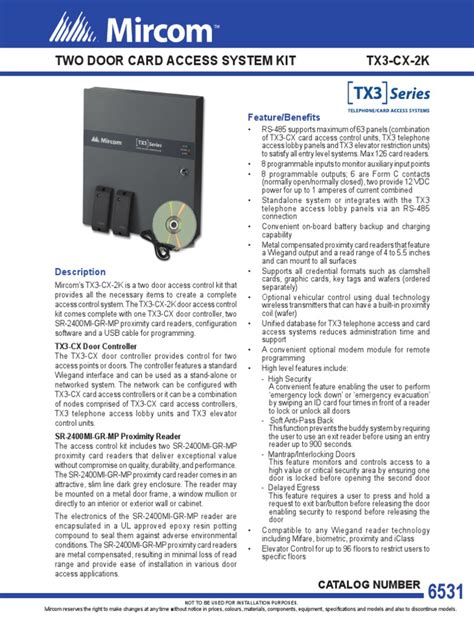 Mircom Tx3 Cx 2k Data Sheet Access Control Elevator