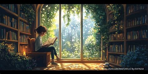 Ai创作图图书馆儿插 读书意境图 看书的意境 唯美图书馆 阳光下看书 校园朗读背景 阅读插画插图 图书馆看书场景 书房插画 休闲休息看书场景 森林书屋 新海诚风格插画 唯美治愈画面 新海诚动漫