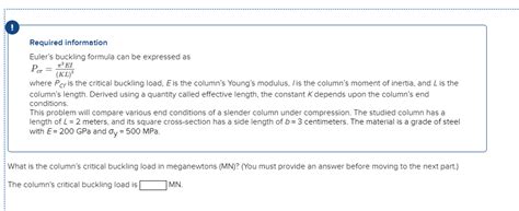 Solved Required Information Eulers Buckling Formula Can Be