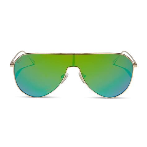 Dash Shield Shield Sunglasses Gold And Green Mirror Diff Eyewear