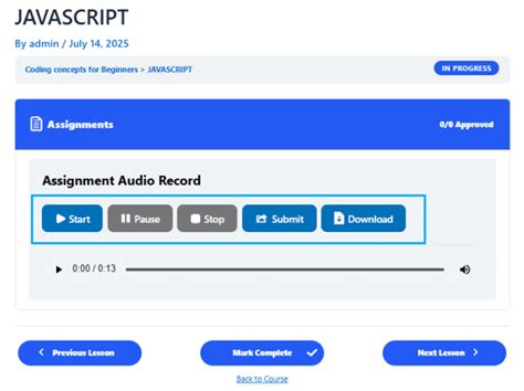 Image Showing Javascript Assignments Audio Record Options