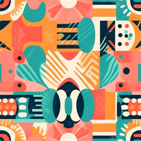 Premium Photo Abstract Seamless Pattern With Colorful Shapes And Lines Generative Ai