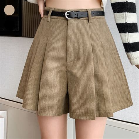 프라우드엠 M L 핀턱 골덴 치마 반바지 벨트 세트 블랙 베이지 봄 가을 겨울 여성 여자 하프 큐롯 팬츠 주름