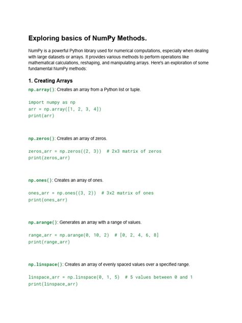 Exploring Basics Of Numpy Methods Pdf Matrix Mathematics Algebra
