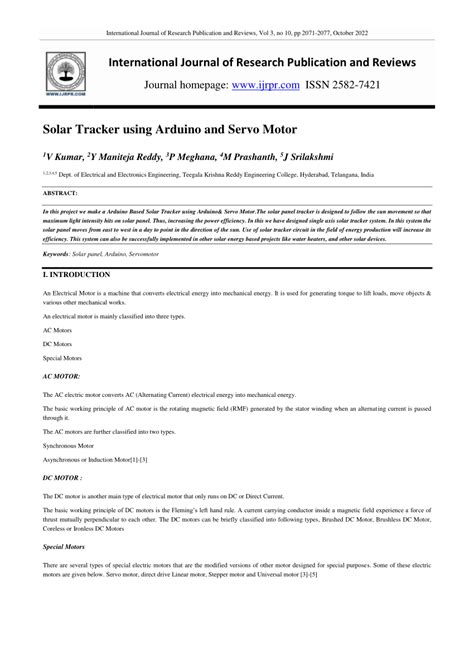 PDF Solar Tracker Using Arduino And Servo Motor