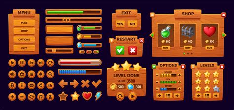 Wooden Game Interface Gui Buttons And Panels 46916171 Vector Art At Vecteezy
