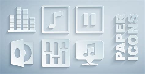 사운드 믹서 컨트롤러 일시 중지 버튼 비닐 디스크가 있는 비닐 플레이어 음표 말풍선 음표 톤 및 이퀄라이저 아이콘을 설정합니다 벡터 3차원 형태에 대한 스톡 벡터 아트 및