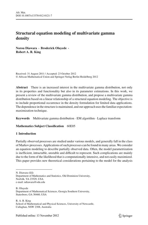 Pdf Structural Equation Modeling Of Multivariate Gamma Density
