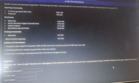 Solved Hide Time Remaining Opening InventoriesFinished Chegg