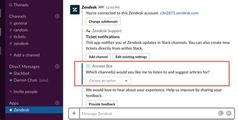 using the answer bot for slack integration zendesk help