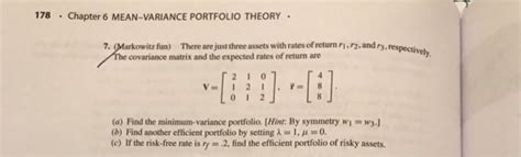 Solved 178 Chapter 6 Mean Variance Portfolio Theory 7