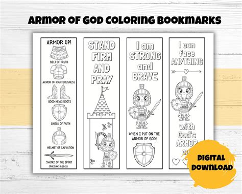 Armor Of God Printable Coloring Bookmarks Ephesians 6 Sunday School