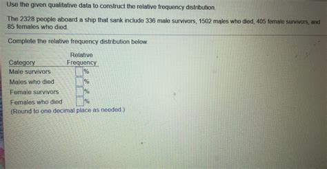 solved use the given qualitative data to construct the