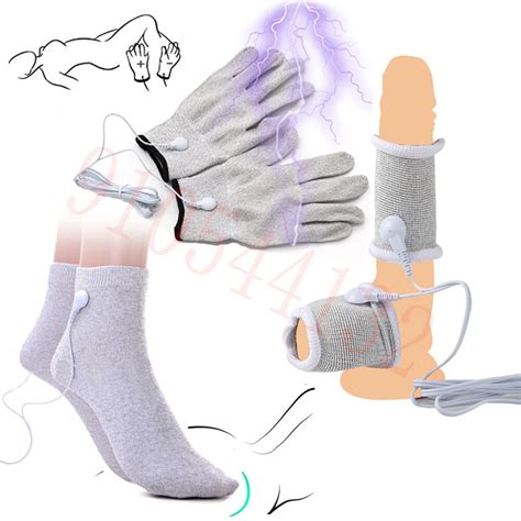 SM Electro Shock Conductive Fiber Elastic Socks Gloves Penis Ring E Stim Scrotum Sleeve Electric