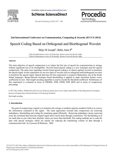 Pdf Speech Coding Based On Orthogonal And Biorthogonal Wavelet