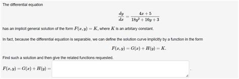 Solved The Differential Equation Has An Implicit General Chegg