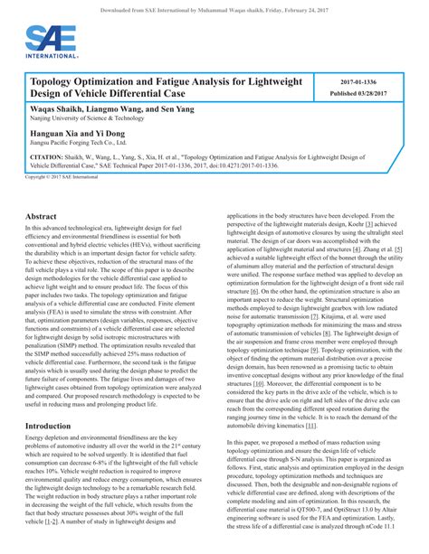 [pdf] Topology Optimization And Fatigue Analysis For Lightweight Design