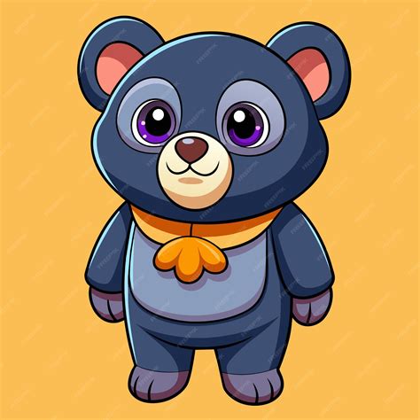 A Cartoon Drawing Of A Black Bear With A Yellow Bow On Its Neck