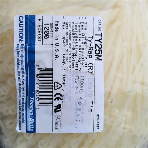 Thomas And Betts Ty25m 50lb Natural Nylon Cable Tie Pack Of 1000 For