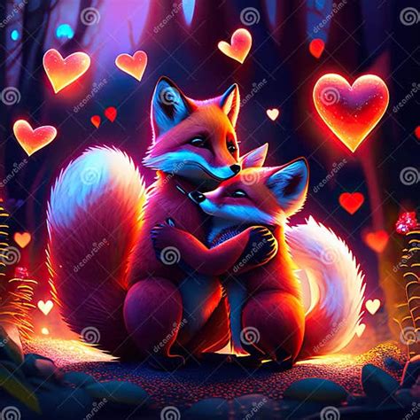 Red Fox Kits Hugging Heart Couple Of Fox In Love In The Forest Vector Illustration Generative