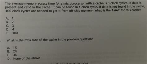 solved the average memory access time for a microprocessor