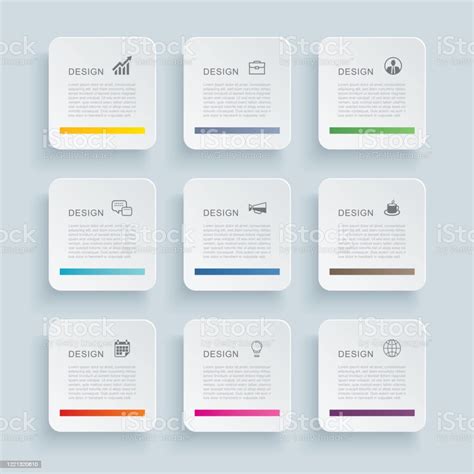 9 개의 데이터 템플릿이있는 인포 그래픽 사각형 종이 인덱스 벡터 일러스트 추상 배경입니다 워크플로 레이아웃 비즈니스 단계 배너 웹 디자인에 사용할 수 있습니다 인포그래픽에