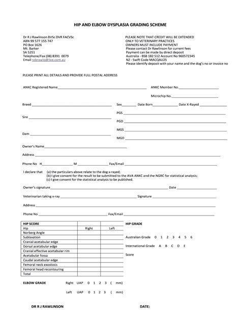 Hip And Elbow Dysplasia Grading Form Blank Fillable Template Fill